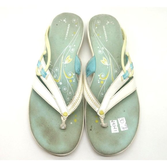 Merrell | Shoes | Merrell White Leather Casual Slide Flip Flop Sandals ...